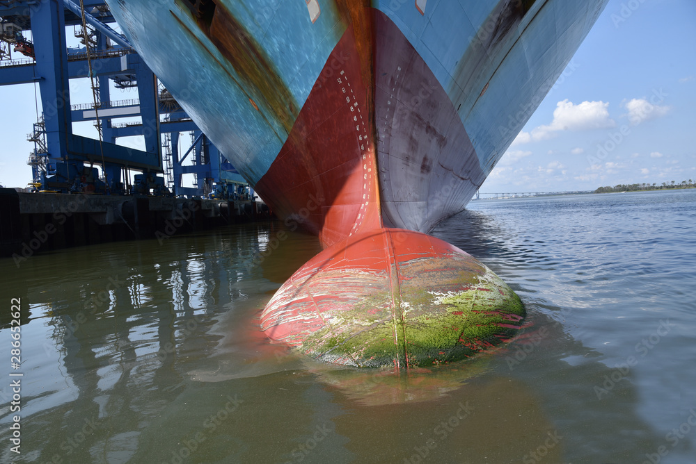 Bulbous bow of the large cargo container ship. Stock Photo | Adobe Stock