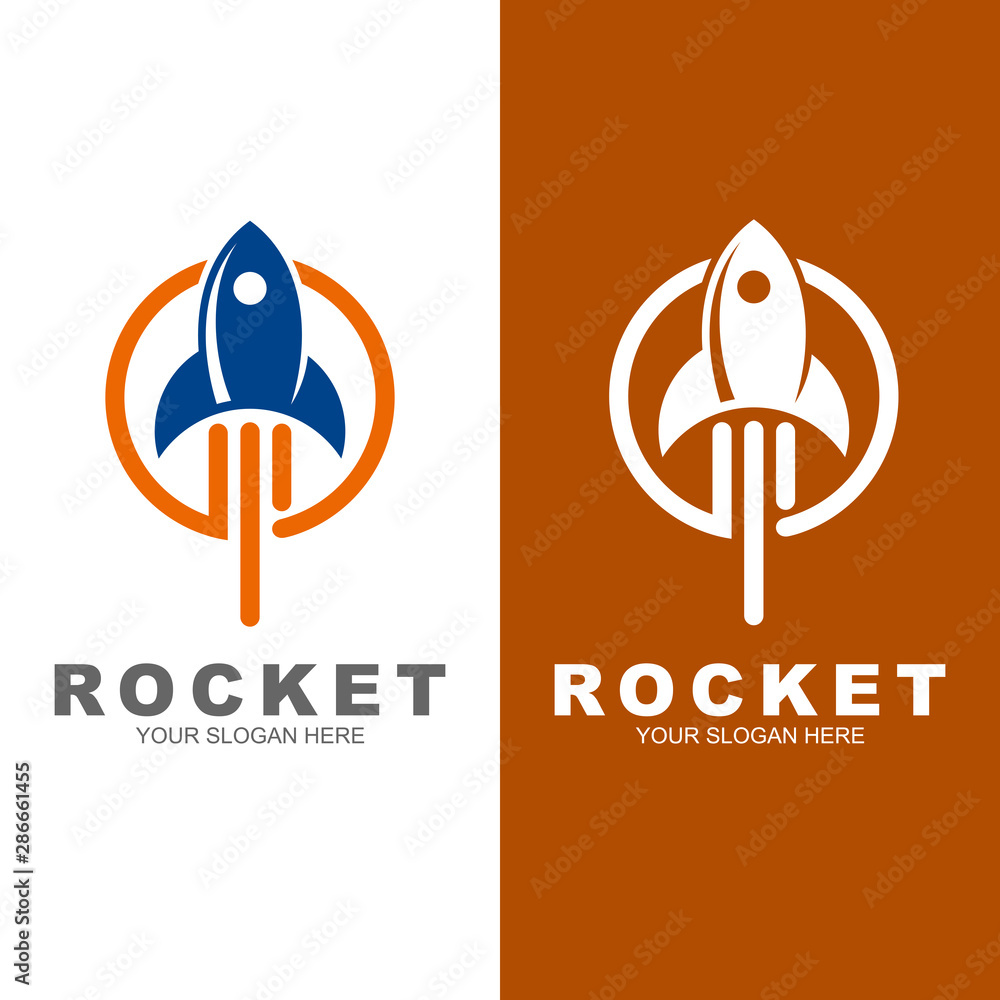 rocket vector logo template, line and circle logo with rocket design ...