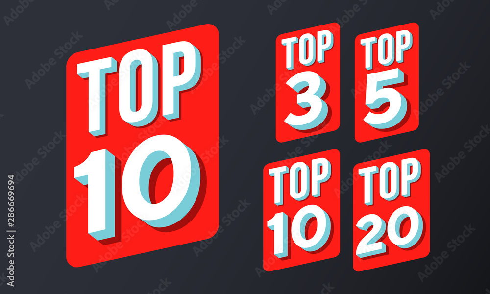 top 10, 3, 5, 20 rating chart vector red icons Stock Vector | Adobe Stock