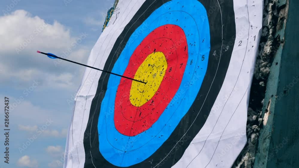 Black arrow getting to the center of a target. Stock Video | Adobe Stock