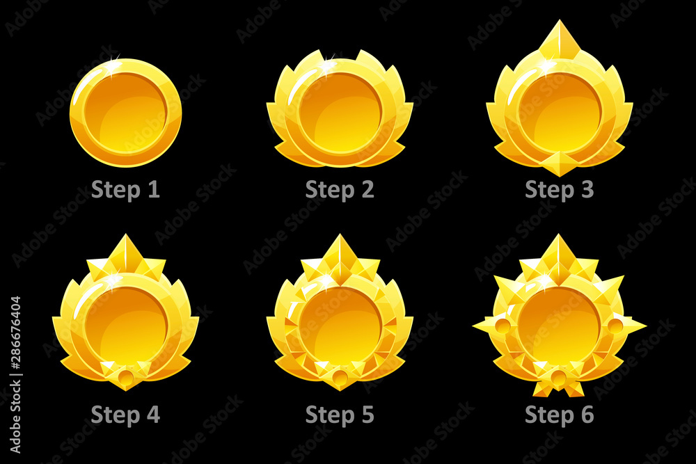 Awards medals for Gui Game. Vector golden template award 6 step by ...