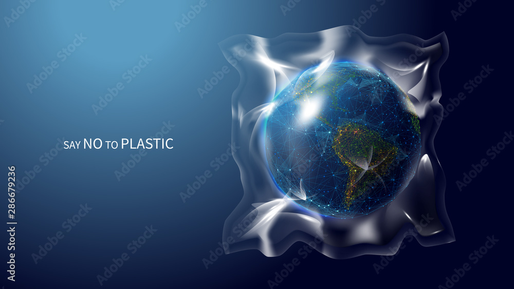 Say no to plastic low poly banner template. 3d polygonal earth globe ...