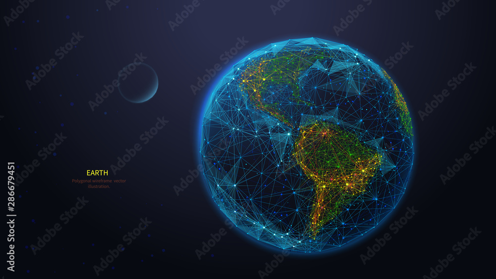Earth globe low poly art illustration. 3d polygonal planet. Outer space ...