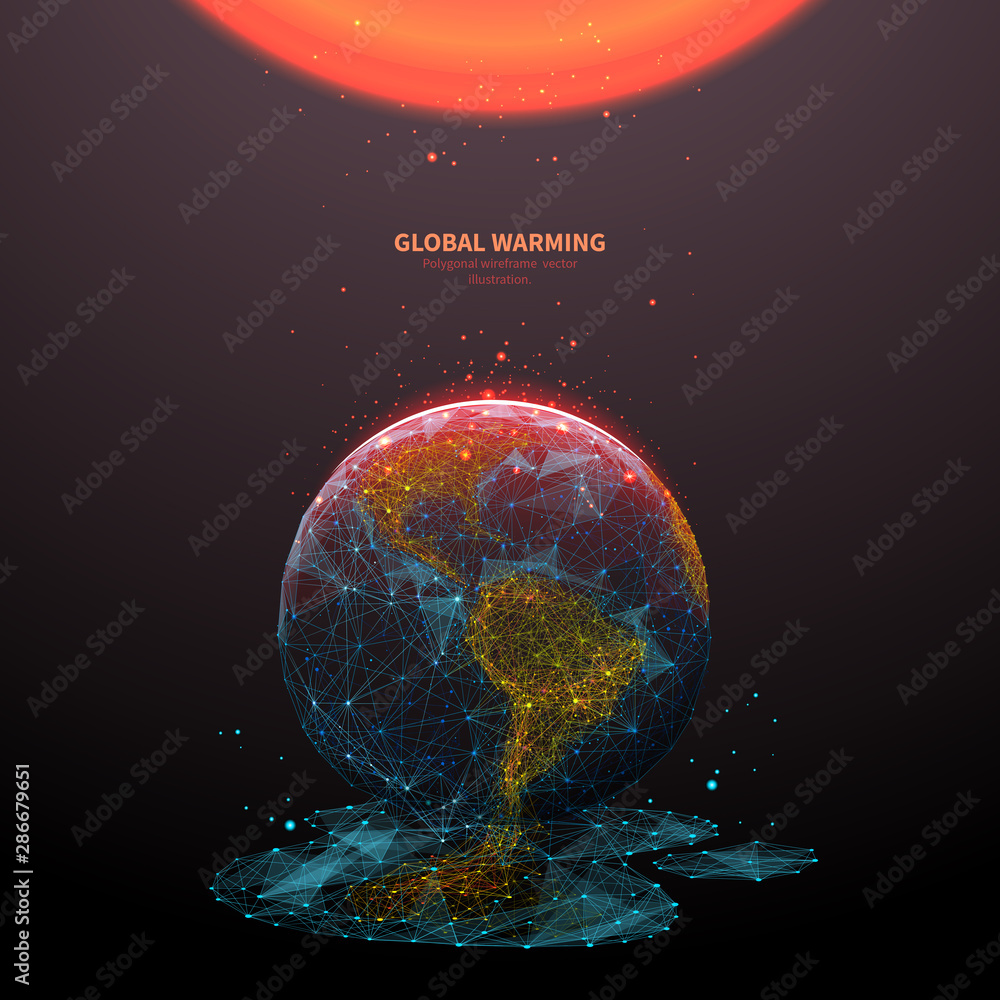 Global warming low poly banner template. 3d polygonal melting earth ...