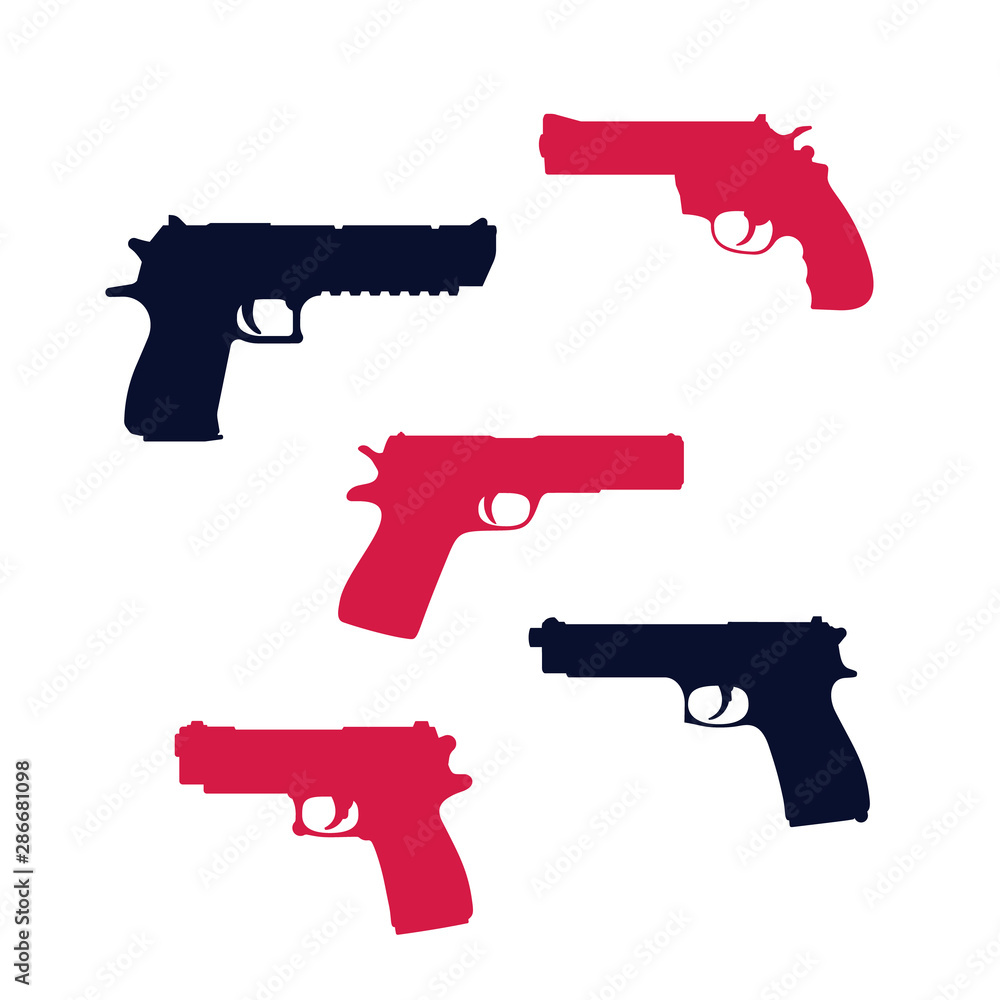revolver, pistol, gun, handguns silhouettes, vector set Stock Vector ...