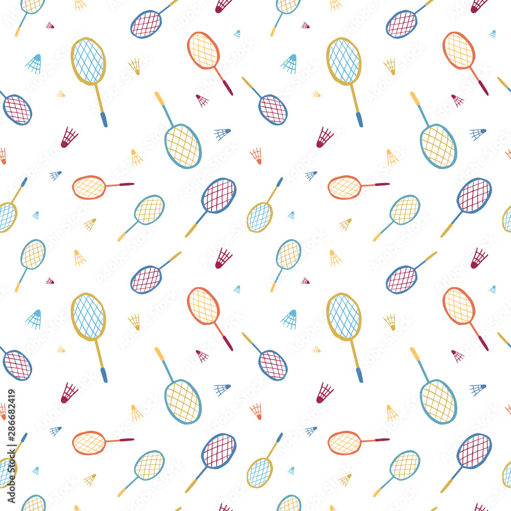Badminton seamless background. Icons can be used for textile, wallpaper ...