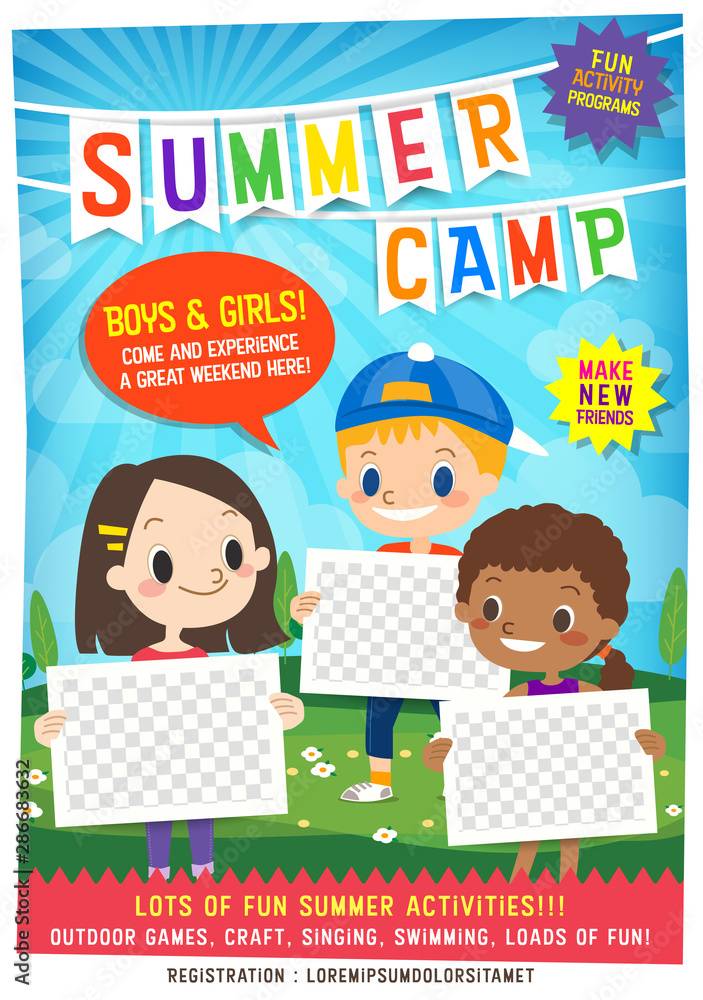 kids summer camp education advertising poster flyer template Stock ...