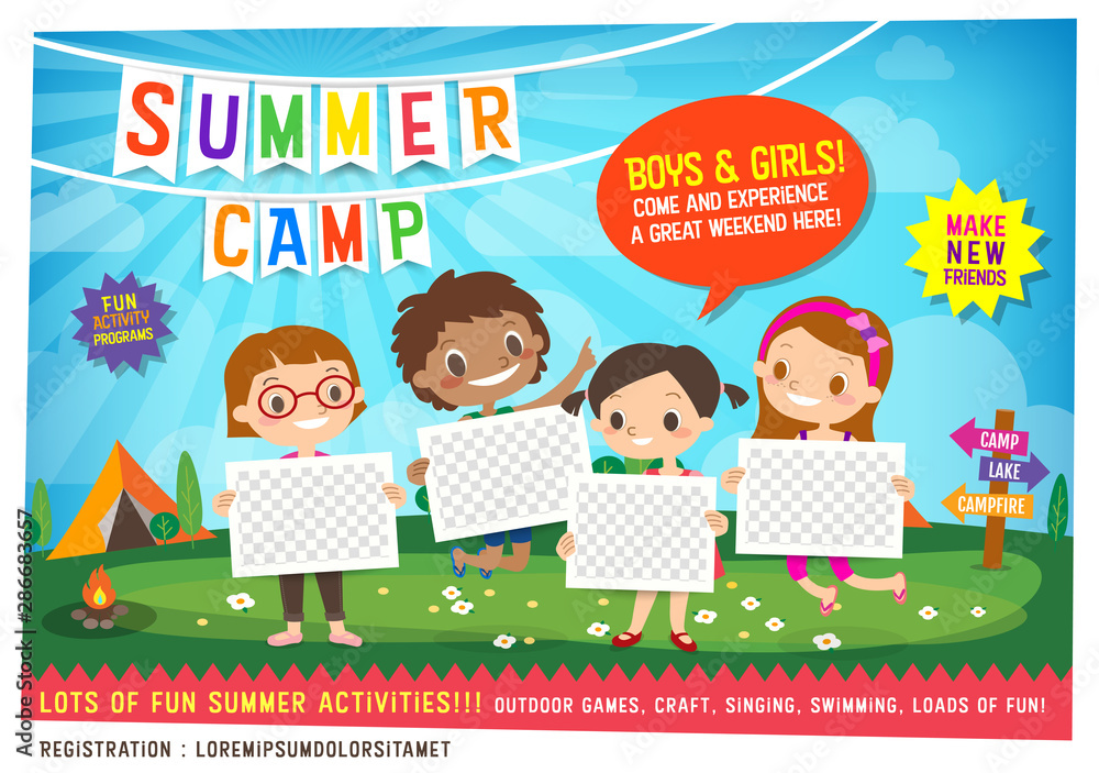 kids summer camp education advertising poster flyer template Stock ...