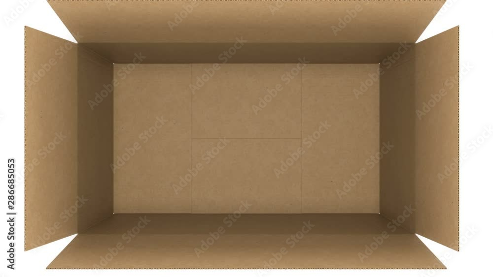 Top View of Cardboard Box Opening and Closing on White and Black ...
