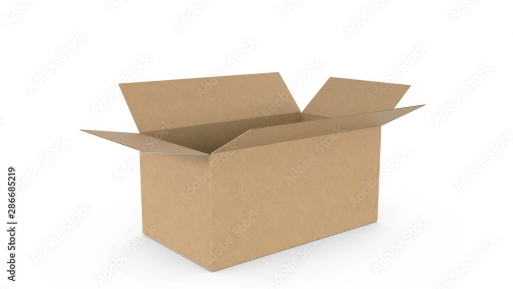Cardboard Box Falling Down, Opening and Closing on White Backgrounds ...