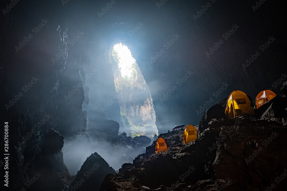 First doline and camp in Son Doong cave, Vietnam Stock Photo | Adobe Stock