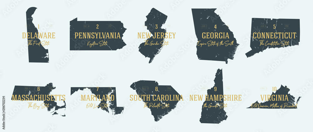 Set 1 of 5 Highly detailed vector silhouettes of USA state maps with ...