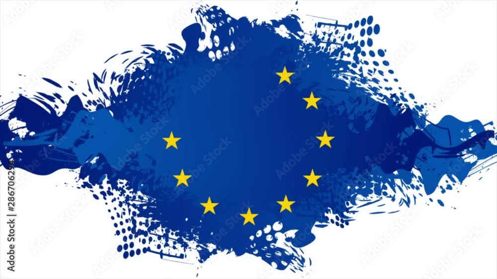 Grunge motion design of concept European Union flag. Blue blot on white ...