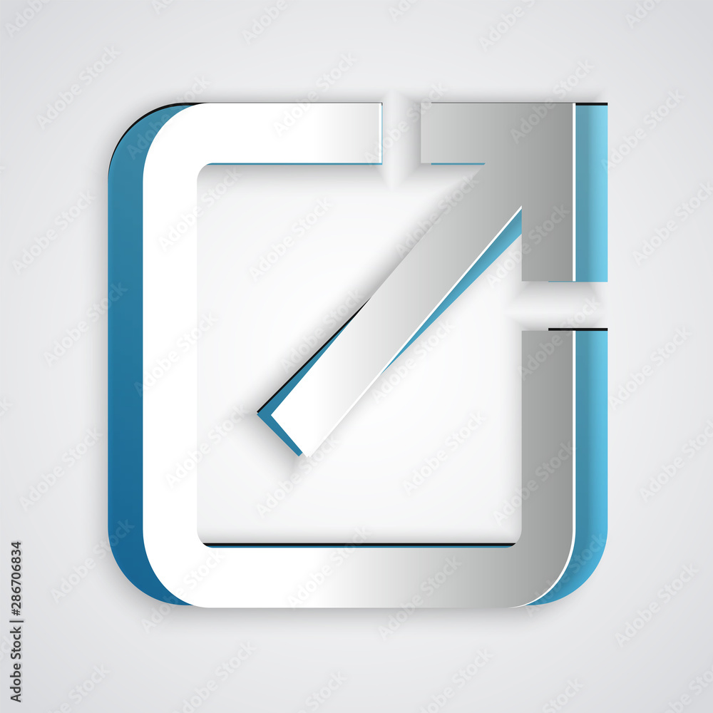 Paper cut Open in new window icon isolated on grey background. Open another tab button sign ...