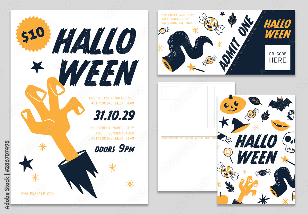 Orange and Black Halloween Event Layout Pack with Graphic Illustrations ...