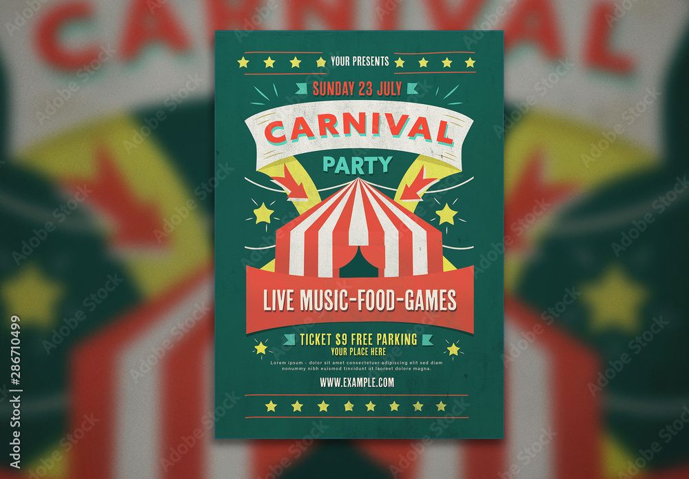 Carnival Event Graphic Flyer Layout Stock Template | Adobe Stock