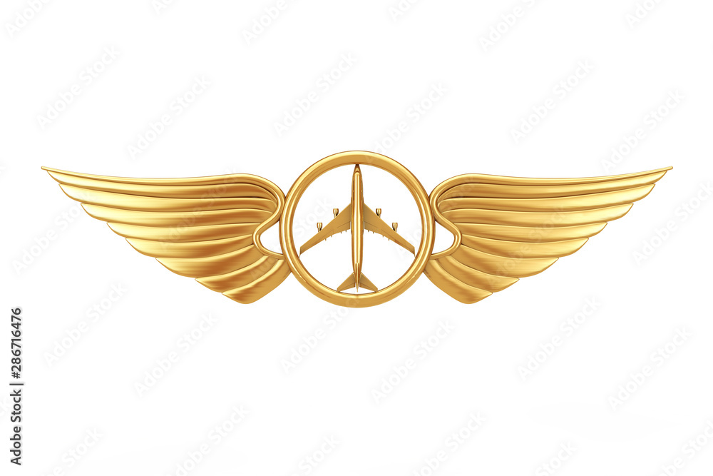 Golden Pilot Wing Emblem, Badge or Logo Symbol. 3d Rendering Stock ...