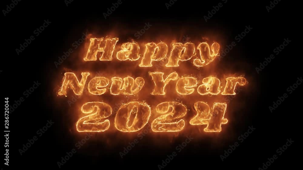 Happy New Year 2024 Word Hot Animated Burning Realistic Fire Flame and ...