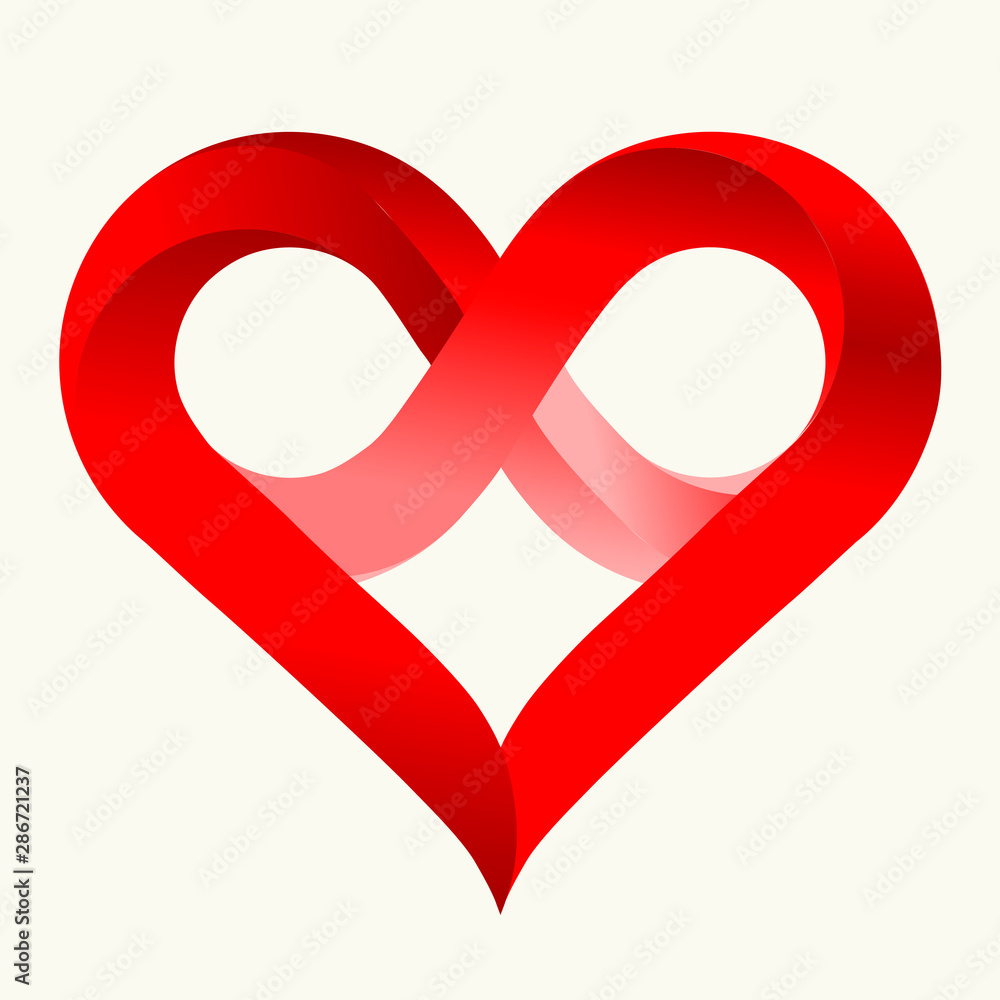 Infinity love heart in flat style with shadows. Isolated on white ...