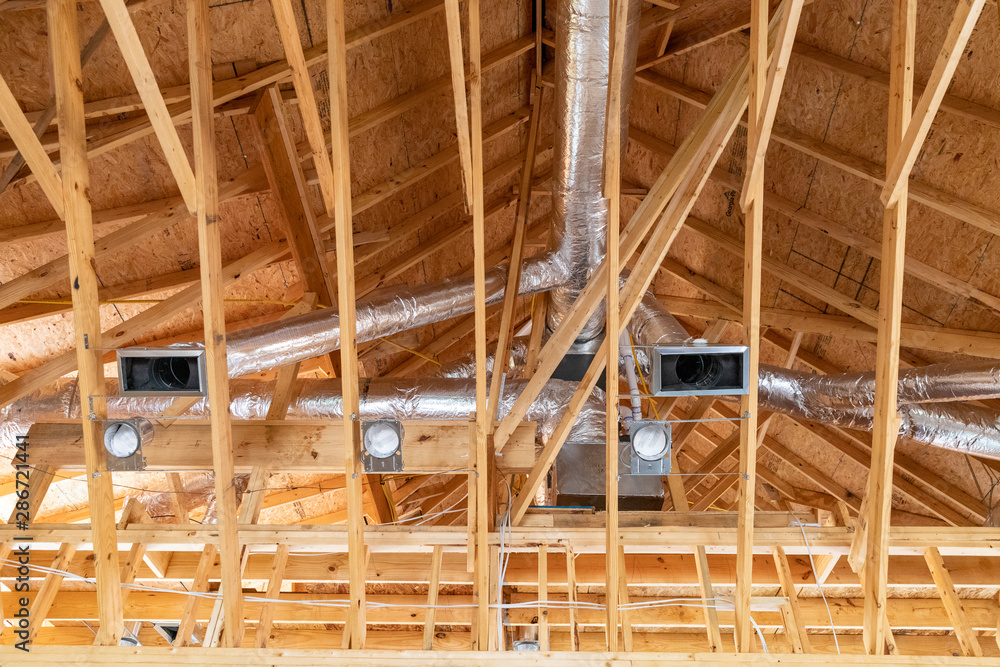 New air conditioner vents in new home construction Stock Photo | Adobe ...