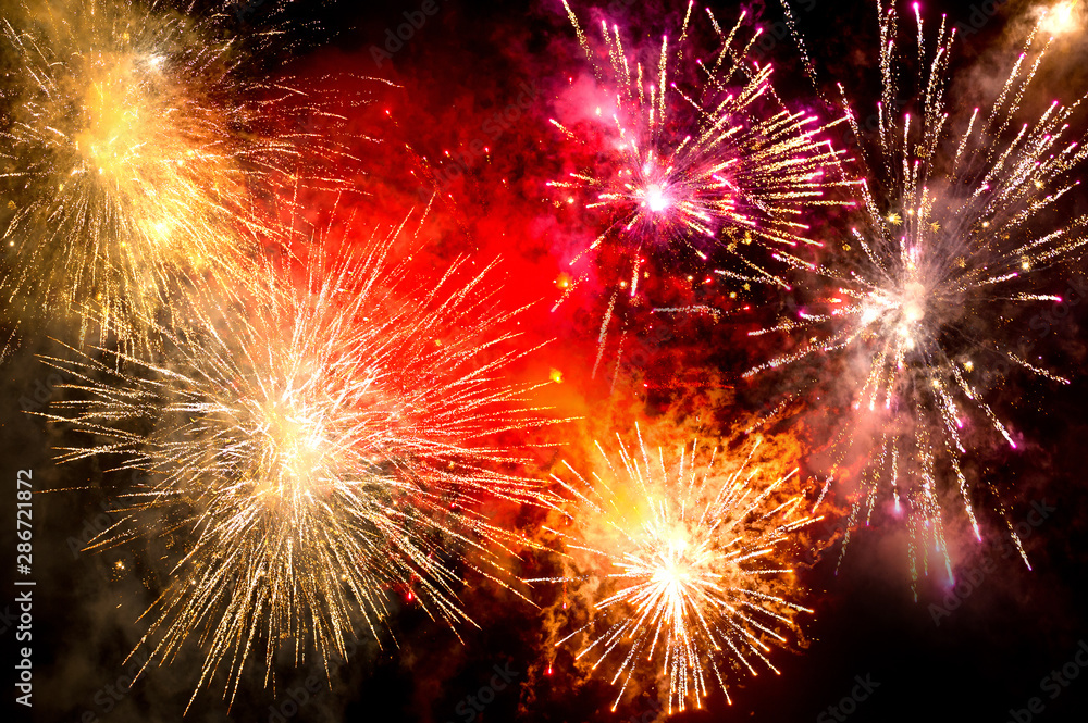 collage of multi-colored fireworks in the sky Stock Photo | Adobe Stock