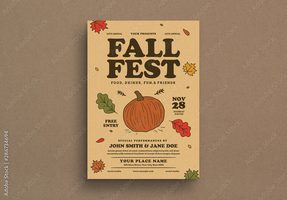Fall Festival Event Graphic Flyer Layout Stock Template | Adobe Stock
