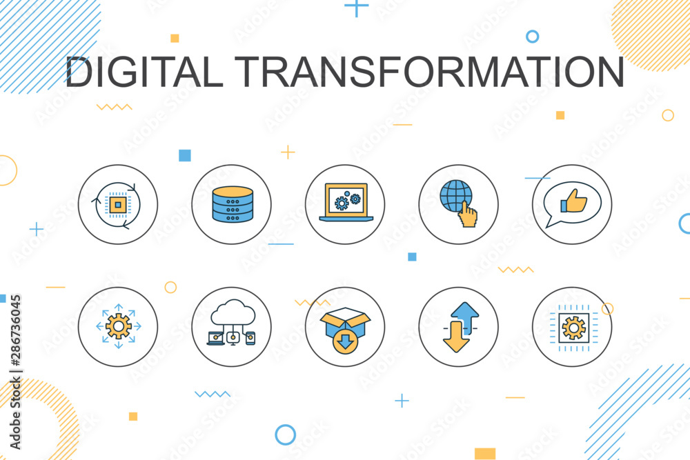 digital transformation trendy Infographic template. Thin line design ...