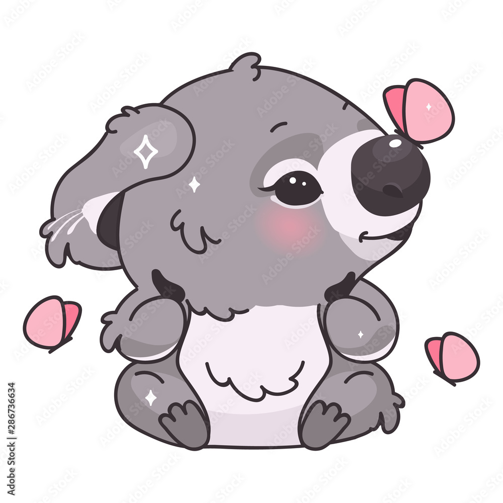 Cute koala kawaii cartoon vector character. Adorable and funny smiling ...