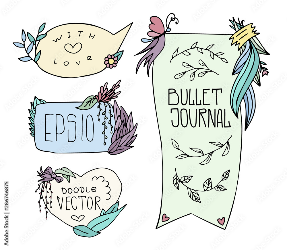 Cute Hand drawn Banners for your Design. Label for Notebook, Diary ...