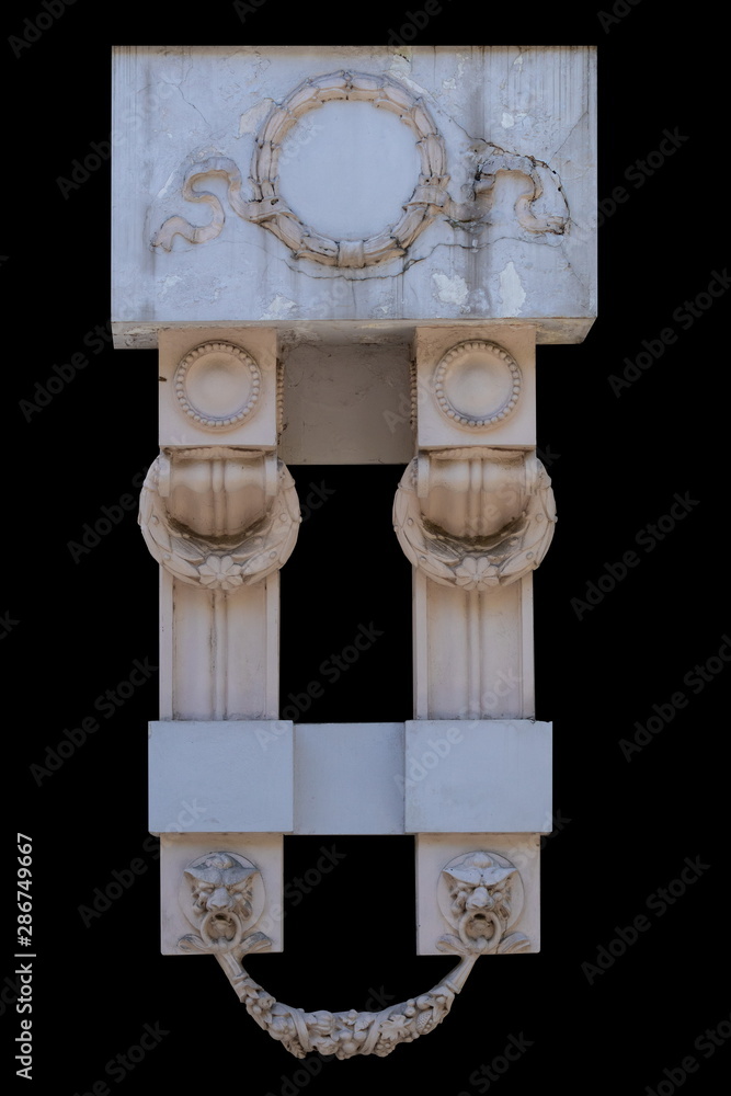 Elements of architectural decorations of buildings, columns and tops ...