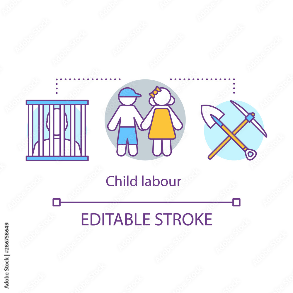 Child labour concept icon. Trafficking and exploitation of children ...