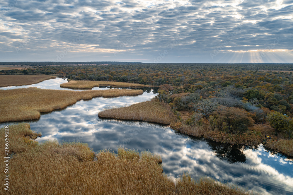 Cuando river winding through its extensive flood plain Stock Photo ...