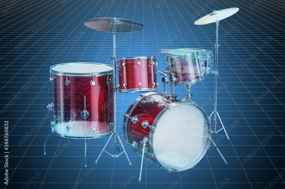 Visualization 3d cad model of drum kit, blueprint. 3D rendering Stock ...