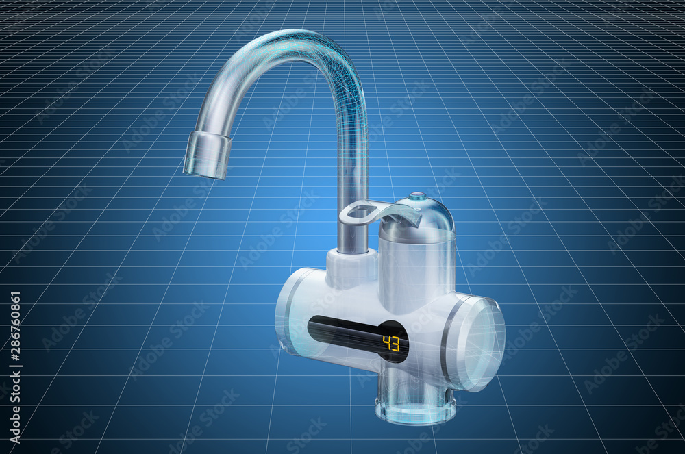 Visualization 3d cad model of instant electric hot water heater ...