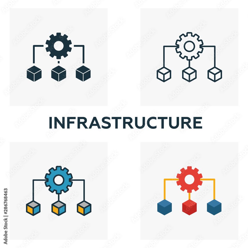 Infrastructure icon set. Four elements in diferent styles from ...
