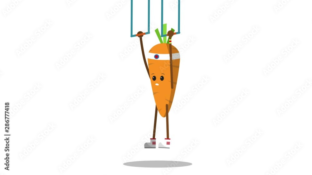 Cute carrot pumping up. Funny carrot cartoon character doing pull ups ...