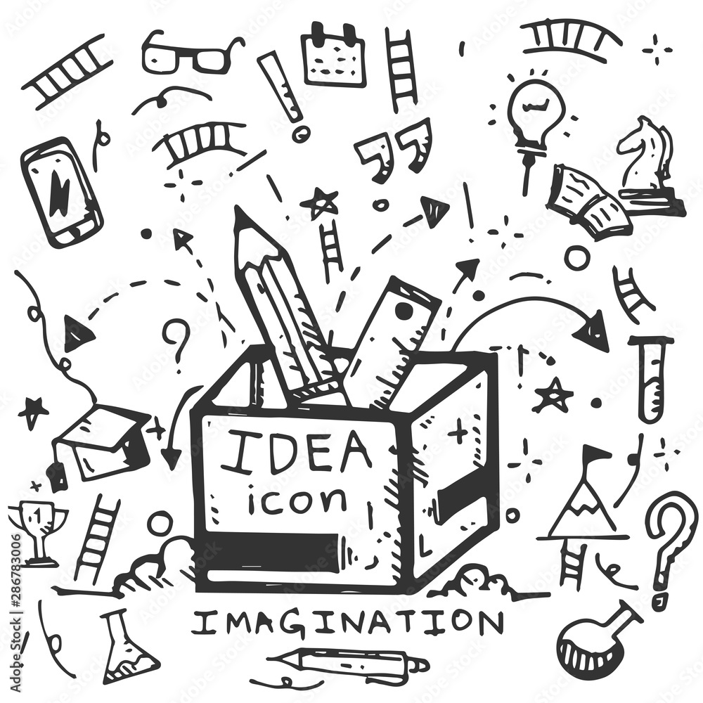 Hand Drawn Vector idea icons set isolated on white background. symbols ...