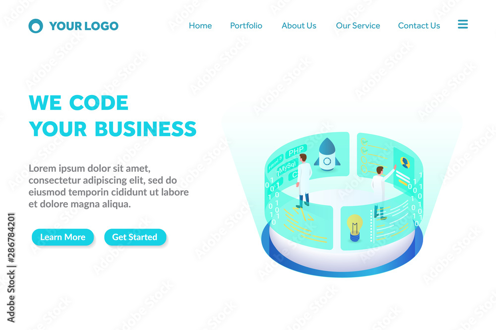 programming and coding isometric landing page template. Modern web page ...