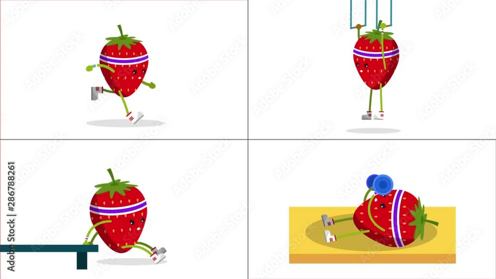 Strawberry character doing exercises Strawberry character running cycle ...