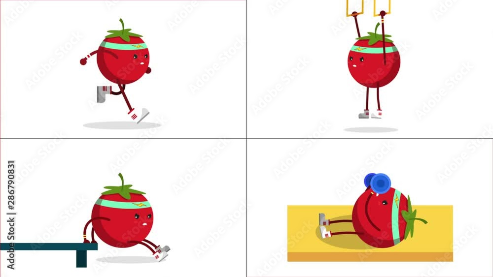 Tomato character doing exercises. Tomato character running cycle ...