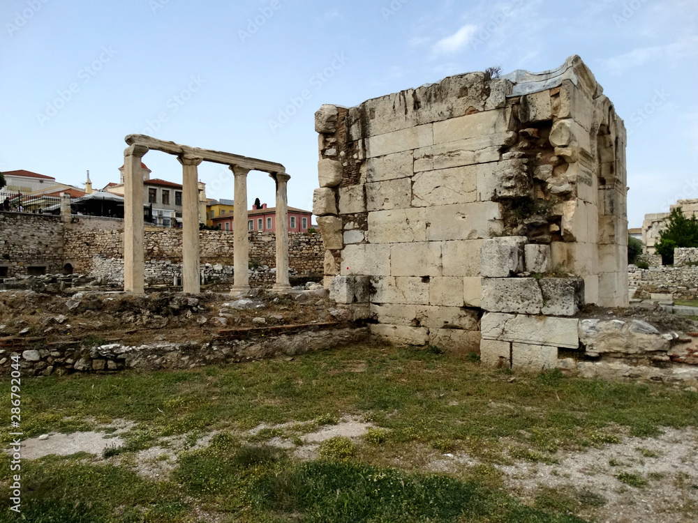 Ruins of Roman Agora complex in Athens city in Greece. The Roman Agora ...