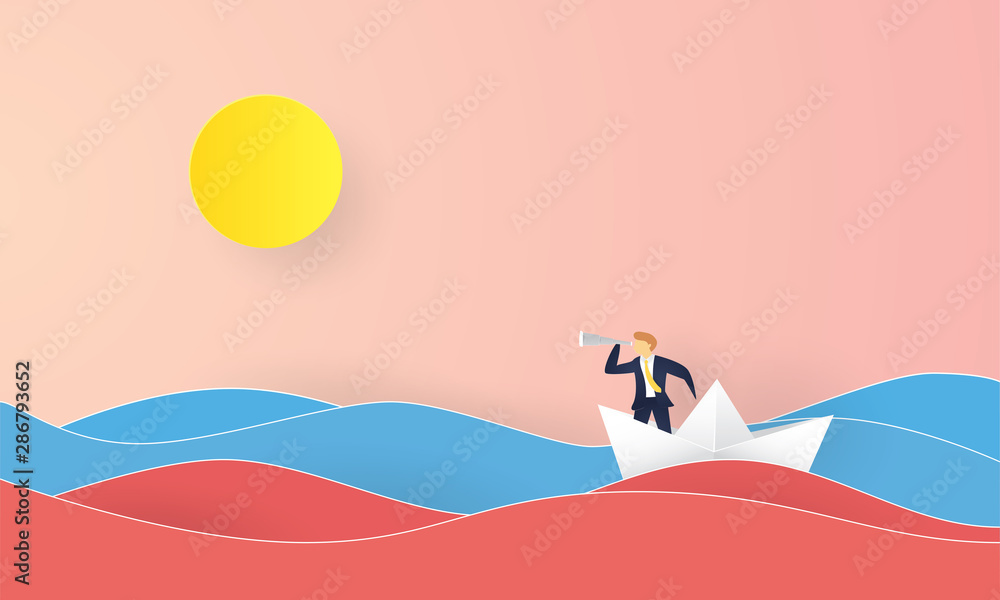 Red ocean and Blue ocean concept inspiration business, Paper layer cut ...