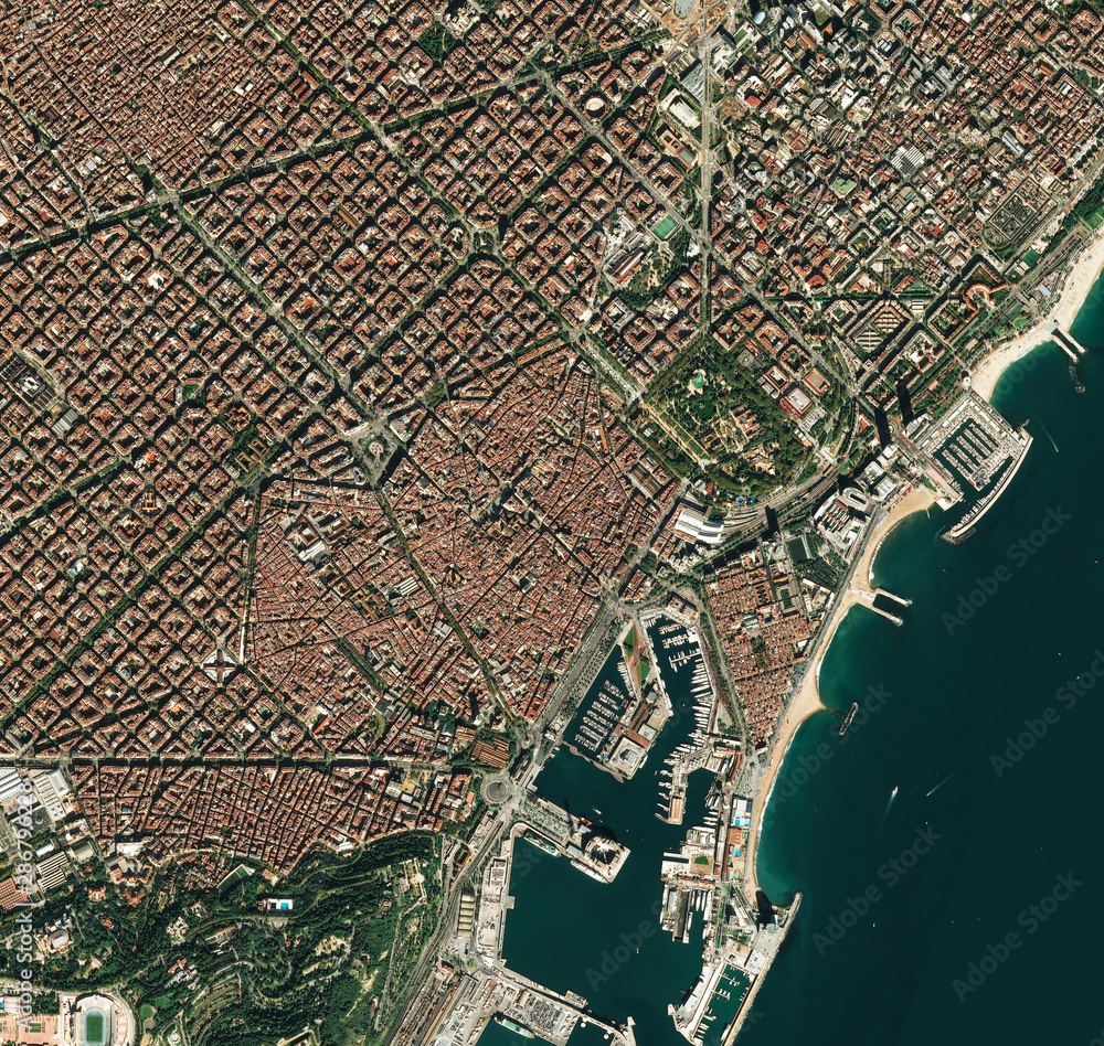 High resolution Satellite image of Barcelona, Spain (Isolated imagery ...