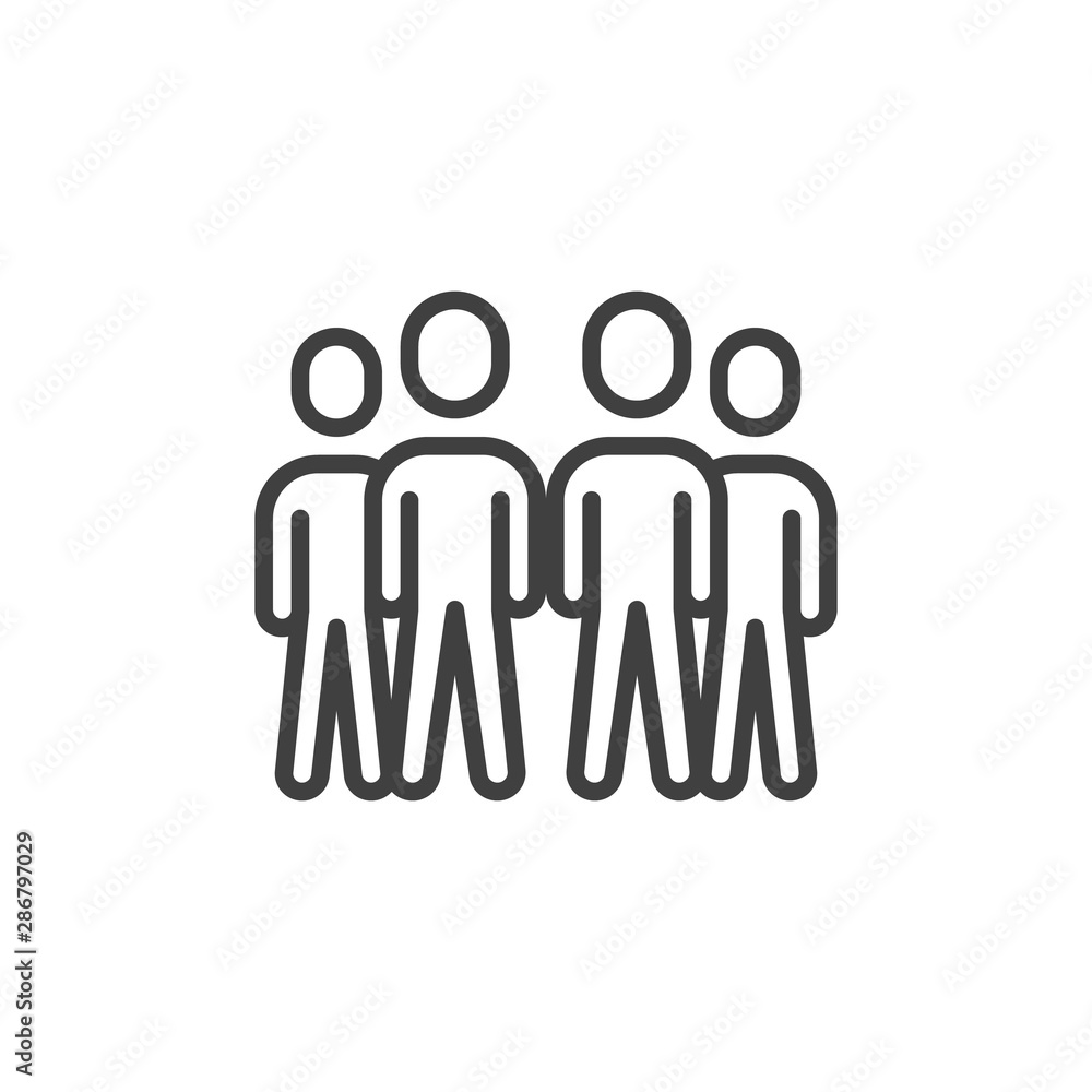 Staff group line icon. Four people stand linear style sign for mobile ...