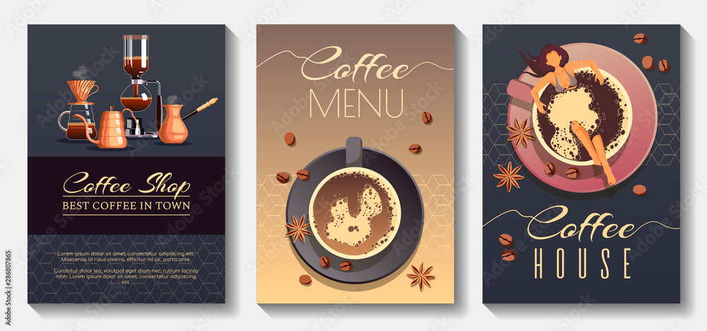 Set of Flyer, poster, banner, brochure design templates for coffee ...