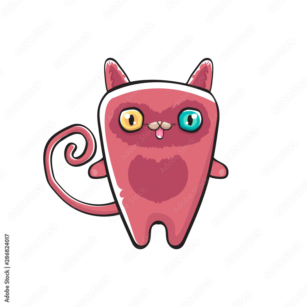pink cute kitty character isolated on white background. Cartoon happy ...