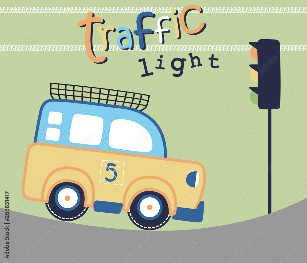 vector cartoon of car with traffic light Stock Vector | Adobe Stock