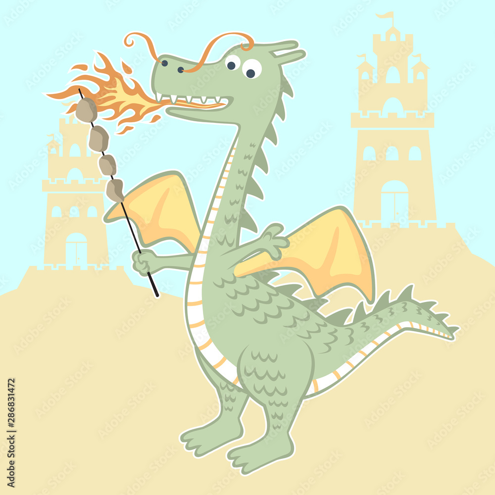 dragon vector cartoon on castle background Stock Vector | Adobe Stock