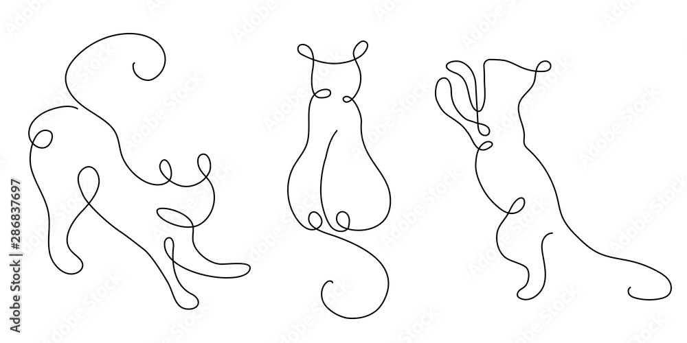 Cats, black lines. Linear design. vector illustration Stock Vector ...