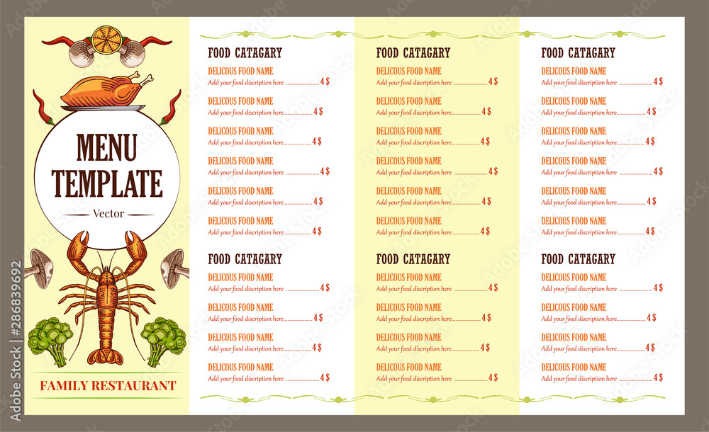 restaurant menu template design Stock Vector | Adobe Stock